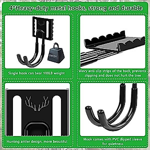 whumsdog Bow Hanger for Tree Stand, Treestand Strap Hunting Gear Hanger, Bow Hunting Tree Stand Accessories Holder with 4 Metal Hooks for Gears Bow Quiver Backpack Tree Saddle