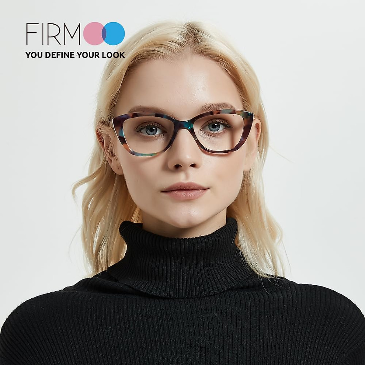 Firmoo Blue Light Blocking Computer Reading Glasses Vintage Cateye TR Plastic Pattern Glasses Frame for Women, for Contact Wearers(0.00)