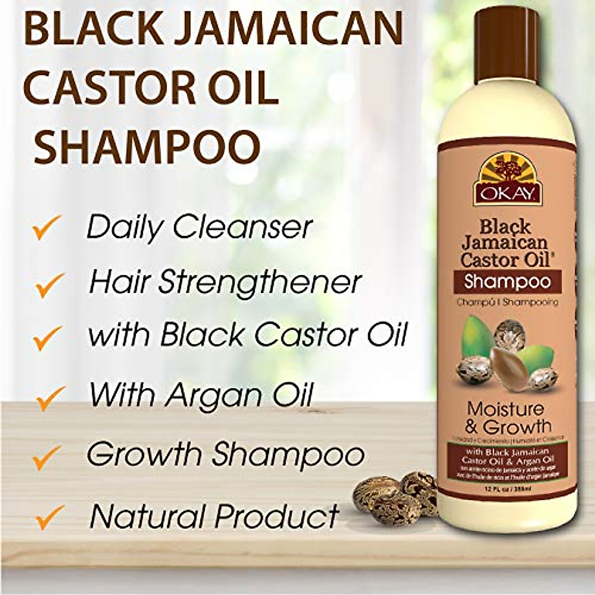 Okay Jamaican Castor Oil Moisture Growth Shampoo, Black, 12 Ounce by Okay