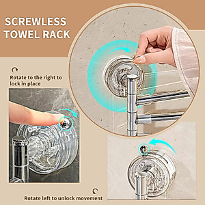 5-Arms Towel Racks for Bathroom, Adjustable Suction Cup Towel bar, Towel Holder Wall Mounted, 180° Swivel Towel Rack for Shower Room and Kitchen White
