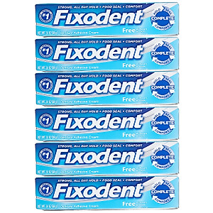 Fixodent Complete Free Denture Adhesive Cream 2.4 Oz (Pack of 6)