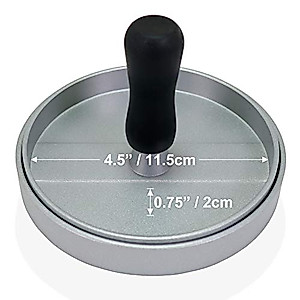 J-Line Design Deluxe Cast Aluminum Hamburger Patty Press Burger Maker with Plastic Handle Complete with Sauce Basting Brush and 100 Non-Stick Wax Paper Sheets