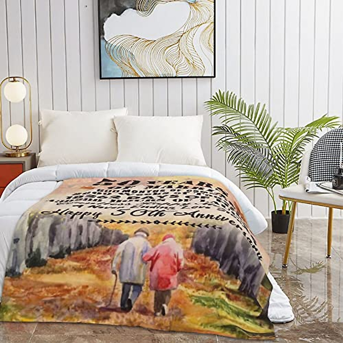 50th Anniversary Blanket Gifts, 50th Anniversary Wedding Gifts for Couple, Golden 50 Years of Marriage Gifts for Dad, Mom, Grandpa, Grandma, Grandparents, Throw Blanket for Wife Husband 50"x60"