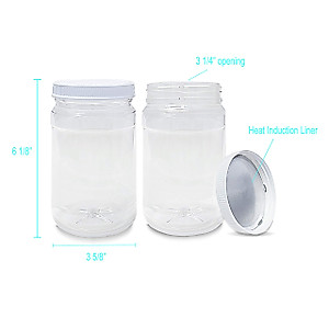 ljdeals 32 oz Clear Plastic Jars with Lids, Storage Containers, Wide Mouth, PET Mason Jars, Food Safe, BPA Free, Pack of 4, Made in USA