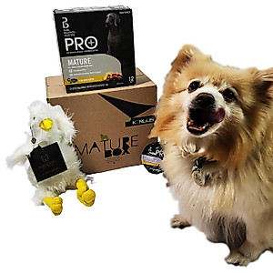 KERQUS Mature Kit, Pure Balance Pro+ Mature Salmon & Brown Rice Recipe Dry Dog Food for Senior Dog, 8 lbs,Mature Wet Dog Food Variety Pack, 3.5 oz Bowls (12 Pack),Nandog Plush Toy