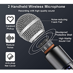 ALPOWL Wireless Microphone, UHF Dual Handheld Cordless Microphone with Rechargeable Receiver, 40H Duration, 200ft Range, Microphone for Singing, Karaoke, Church, Speech, Wedding, Party Singing
