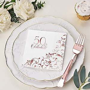 Crisky Rose Gold 50 Fabulous Cocktail Napkins for Women 50th Birthday Party Decorations, 3-Ply Disposable Beverage Dessert Napkins, 50 Counts