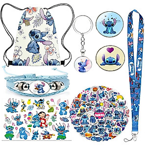 FLYZKUO Upgrade Your Style with our Stitch Merchandise Set - Complete with Drawstring Bag, Stickers, Lanyard, More