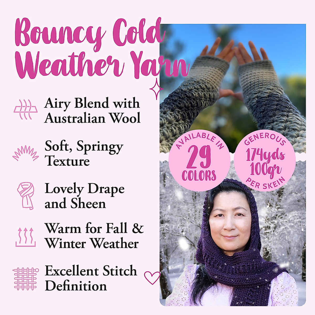 Woolen Delights Soft Wool Yarn for Crocheting, 3 Skeins, 522Yds/300G, Free Patterns - #4 Medium Aran/Heavy Worsted Weight Wool Yarn for Knitting - Crimson Red