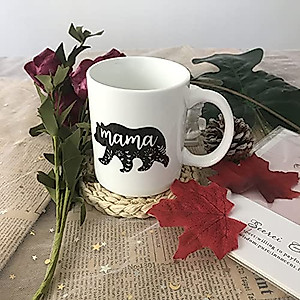 Wisedeal Mama Coffee Mug, Funny Mama Bear Christmas Birthday Gifts Coffee Tea Cup for Mom Aunt Mother Women Wife Unique Fun Present for Her Mother's Day 11Oz Ceramic White