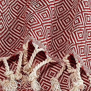 Aegean Turkish Beach Towel (37 x 73) for Adult - Prewashed for Soft Touch, 100% Cotton - Quick Dry Bath Towels with Amazing Colors - Unique Turkish Towels for Bathroom, SPA, Yoga Peshtemal- [Red]