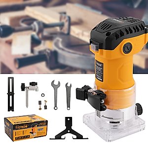 Hoteche Cpmpact Router 4.8-Amp/580W Wood Trimmer Fixed Base Electric Palm Router with 1/4" Collet for Wood Working Slotting, Trimming, Carving