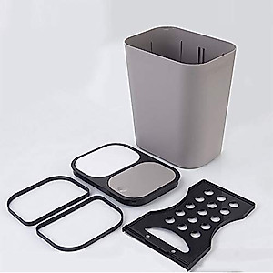 WElinks Trash Can Rectangle Plastic Push-Button Dual Compartment 12 Liter Recycling Waste Bin Garbage Can, Trash Storage Box Container Kitchen Bathroom Organizer (Grey)