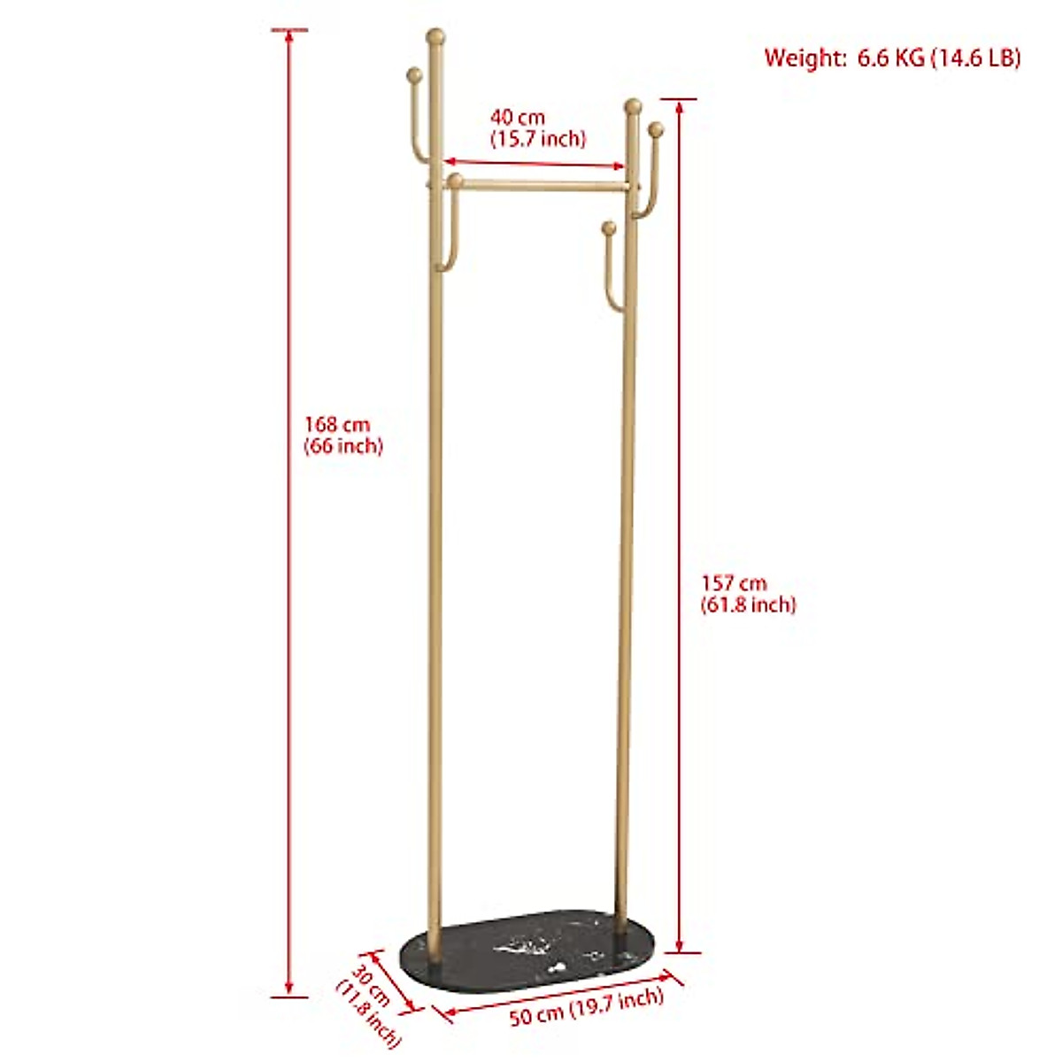 Cre Cra Gold Clothing Rack for Hanging Clothes Heavy Duty Metal Clothes Rack with Marble Base Modern Coat Rack Stand Freestanding Garment Rack for Boutiques Bedroom Office