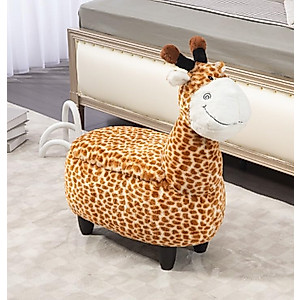 Home 2 Office Geno The Giraffe Ottoman with Storage for Kids' Bedroom, Playroom, Nursery or Recreation Room Decor, Soft Animal-Shaped Toddler Furniture with Wooden Legs