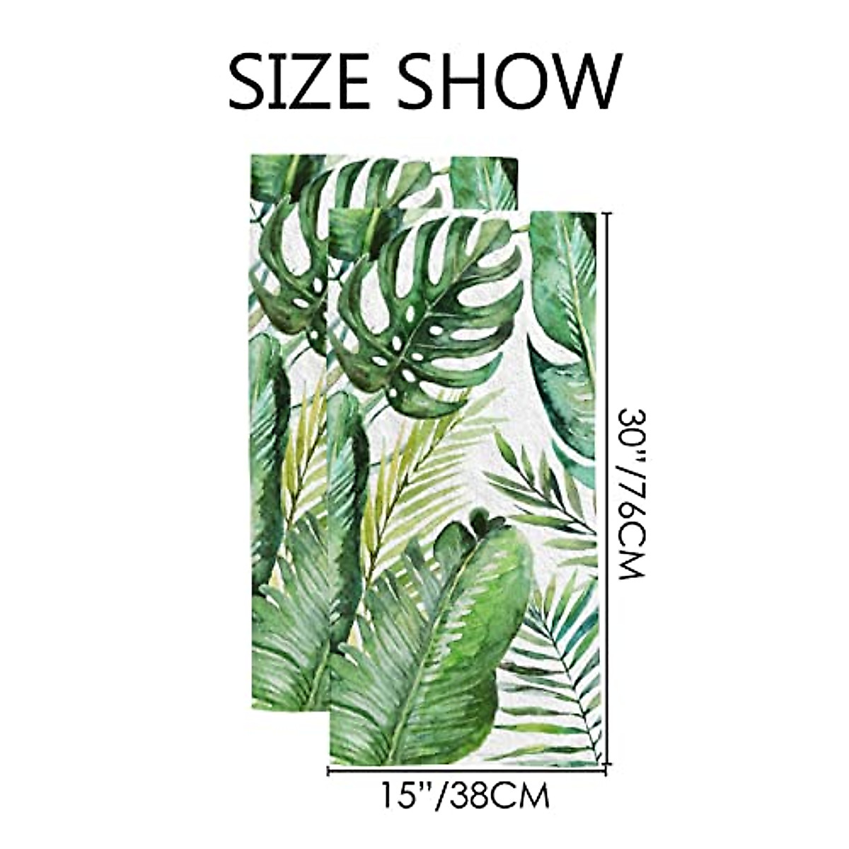 TOPCARPENTER Palm Leaf Tropical Hand Towels for Bathroom Palm Leaf Beach Towel Set of 2 Green Tropical Palm & Fern Leaves Bathroom Kitchen Decor Soft Quick Dry Super Absorbent 30 X 15 inch