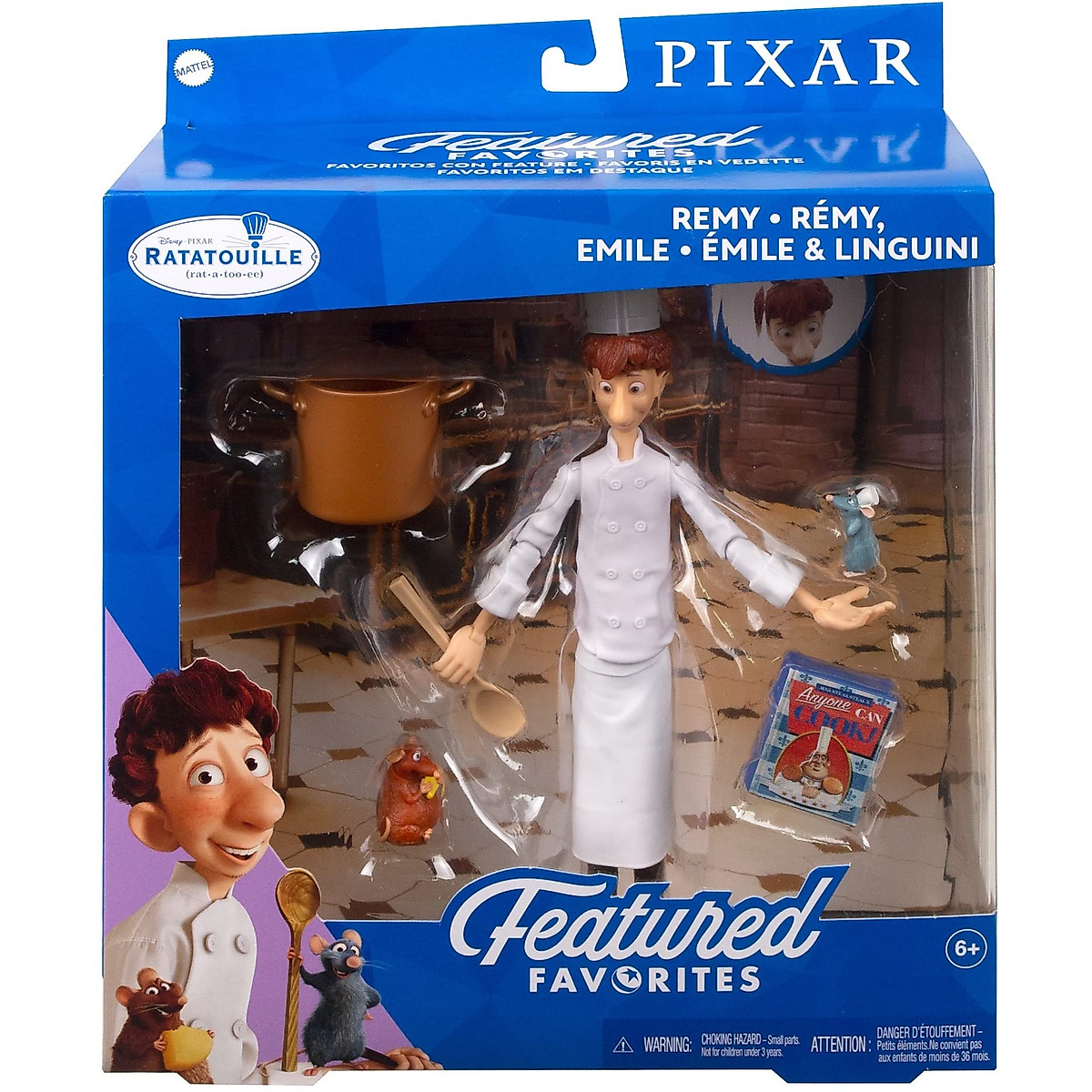 Disney Pixar Featured Favorites Ratatouille Pack with Posable Linguini Figure, Remy & Emile Figures & Accessories, Authentic Look, Collectors Gift Ages 6 Years & Older