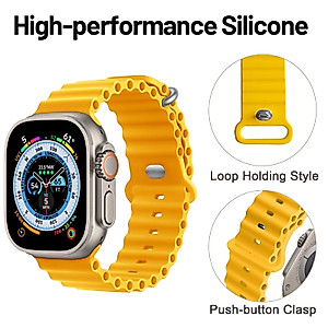 Ycysh Silicone Compatible with Apple Watch Ultra Ocean Band 49mm 38mm 40mm 41mm 42mm 44mm 45mm,Women Men Soft Sport Strap for iwatch Series Ultra 8 7 6 5 4 3 2 1 SE,42/44/45/49mm Yellow