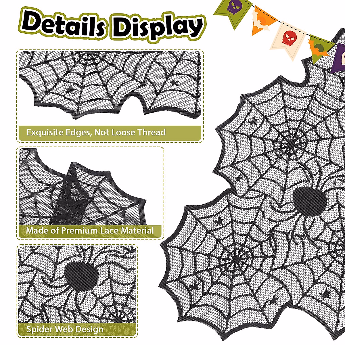 Halloween Table Runner, Black Lace Spider Web Table Runner for Halloween Table Decor, 18 X 73 Inch Gothic Spider Lace Cover Table Runner for Dining Table Centerpiece Decor