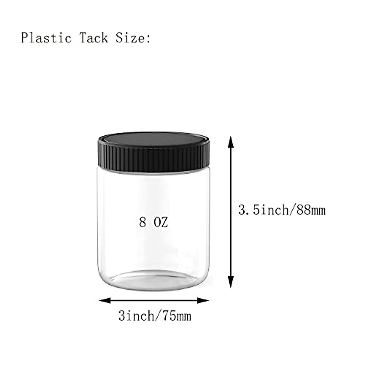 8 Oz Clear Plastic Jars with Black Lids Refillable Kitchen Storage Containers for Dry Food, Coffee, Nuts and More, 3 Pack
