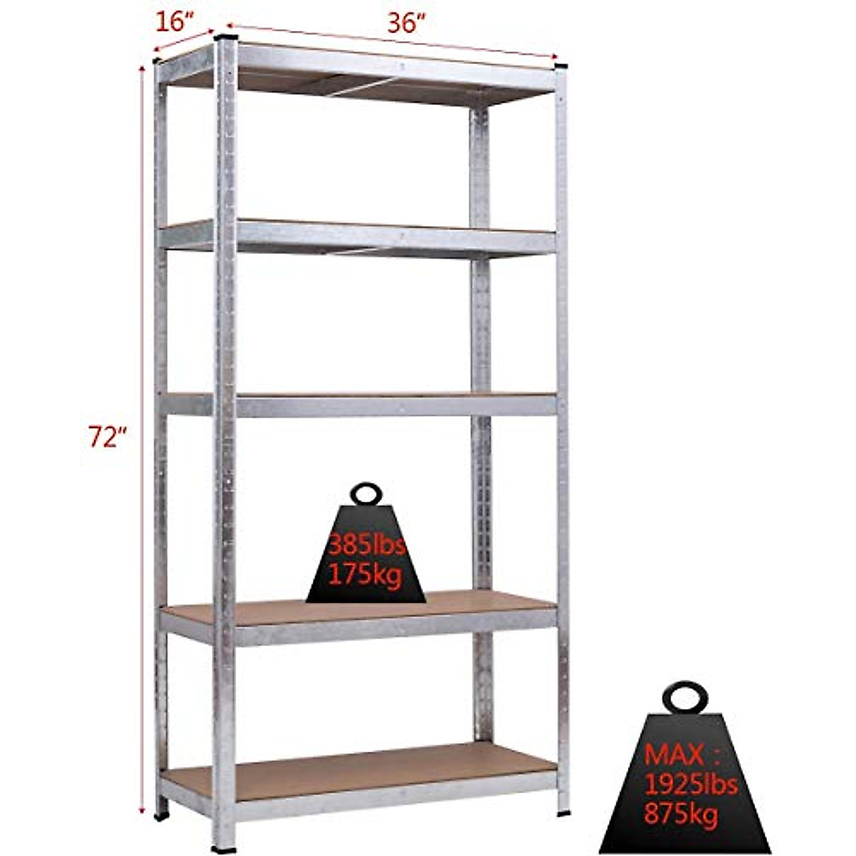 GOFLAME 5-Tier Storage Shelving Rack, Height Adjustable Shelves Heavy Duty with Steel Frame, Display Rack for Books, Clothes 36"x 16"x 72”, Silver