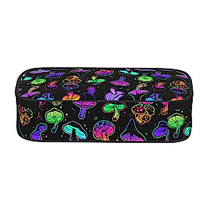 SUYGGCK Bright Psychedelic Mushrooms Pencil Case Large Capacity Pen Bag With Zipper Compartment Pencil Pouch Multifunction Stationary Bag For Boy Girl