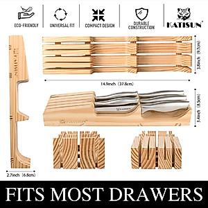 KATISUN Kitchen Knife Set, 6 Pieces Knife Block Sets with Pine Knives Drawer Organizer, Perfect for Home and Chefs, Premium Knife Holder, Gift for Holiday and Housewarming
