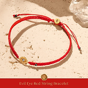 KARMA AND LUCK Powerful Protection, Red String Bracelet & Evil Eye Charm for Women, 18K Gold Plated Brass with Genuine Hematite Stone, Size 5.5"-7.5”