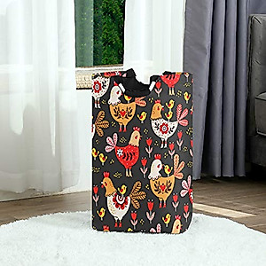 MOYYO Cute Rooster Chickens Laundry Basket Collapsible Laundry Hamper Fabric Laundry Bin Large Dirty Clothes Basket with Durable Handles for Kid Room Toy Bin Bathroom Clothing Organizer
