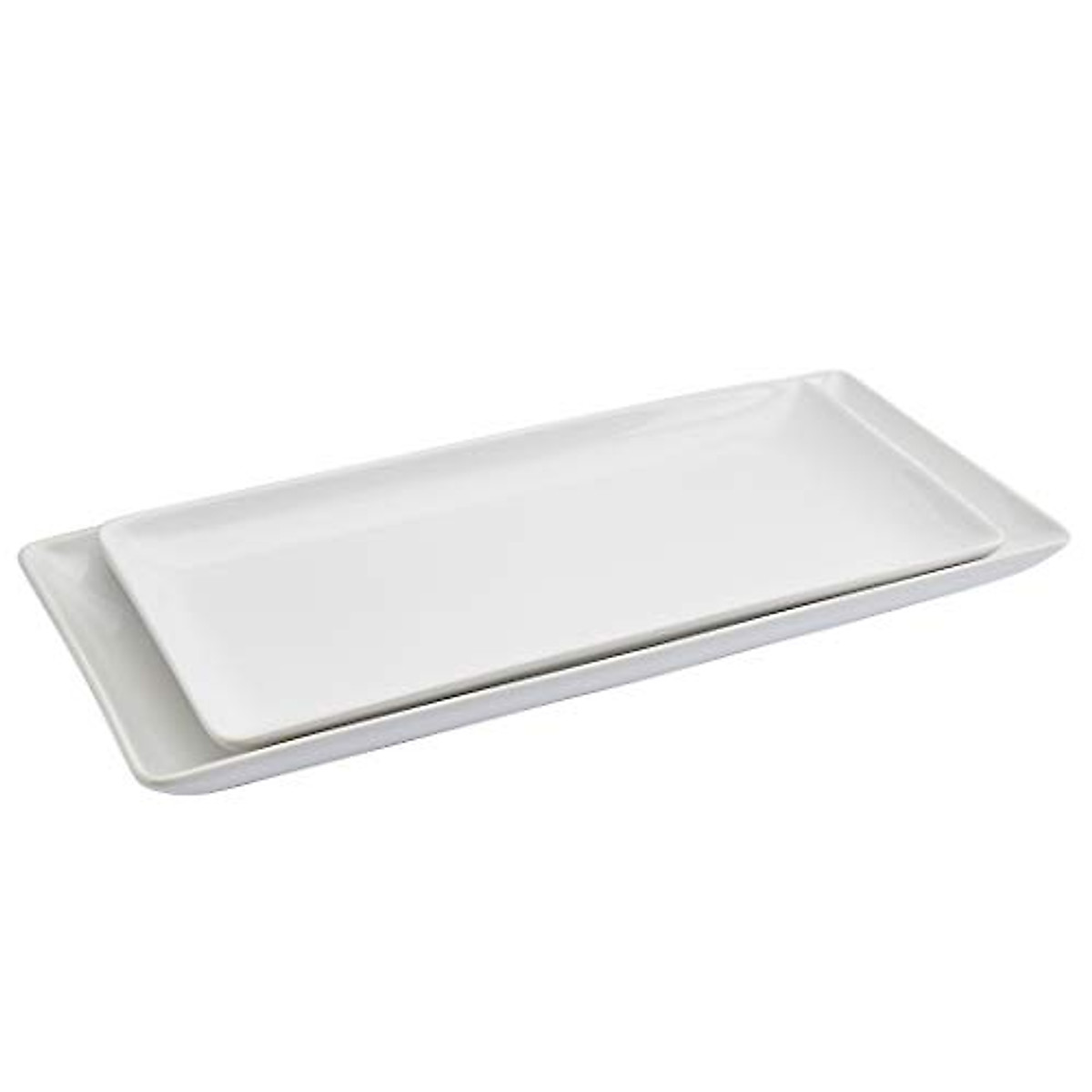 Denmark Tools For Cooks Blanc de Blanc White Serveware- Nested Platters Serving Dining Elegant Simple Microwave Dishwasher Safe, 2 Piece Narrow Rectangular Platter Set (19" & 16")
