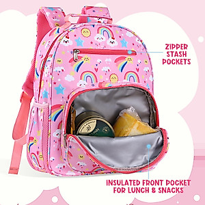WTUST Rainbow Backpack for Girls, Back to School Supplies for Kids Girls, Cute Pink Preschool Kindergarten Backpack for Girls, Elementary Bookbag Schoobag, 12L Waterproof Backpack