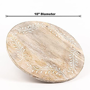 Husq Home | Unique Wooden Lazy Susan with Vine Detail, Rotating Kitchen Organizer, Spinner Display Stand with Carved Detail