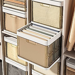 Clothes Drawer Organizer, Wardrobe Clothes Organizer for Folded Clothes, Closet Organizers and Storage for Jeans, T-shirts, Underwear, Thin Blanket, Stackable& Slideable( None Grid+7Grids+9Grids)