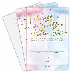 Baby Shower Invitations, Twinkle Twinkle Little Star Gender Reveal Invitation Cards With Envelopes(25 Pack), Gold Moon And Stars Theme Baby Shower Decorations And Supplies For Boys or Girls(YQK-A06)