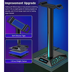 EUROA Headphone Stand Gaming Desk Headset Stand Holder with 10 RGB Lights, Head Set Desk Hook Gift Accessories for Gamer, Backpack Gaming Headpones Stand with 2 USB Charing Ports