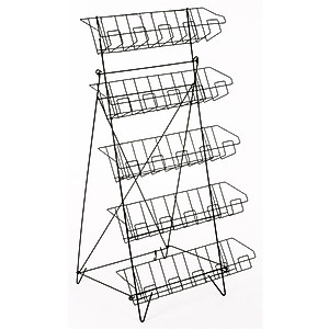 Set of Two - Display Rack for Books, DVDs, Greeting Cards, etc, 22-1/2 x 24 x 44-1/2 Inch, Gloss Black Wire, Floor-Standing Fixture, Sign Slot