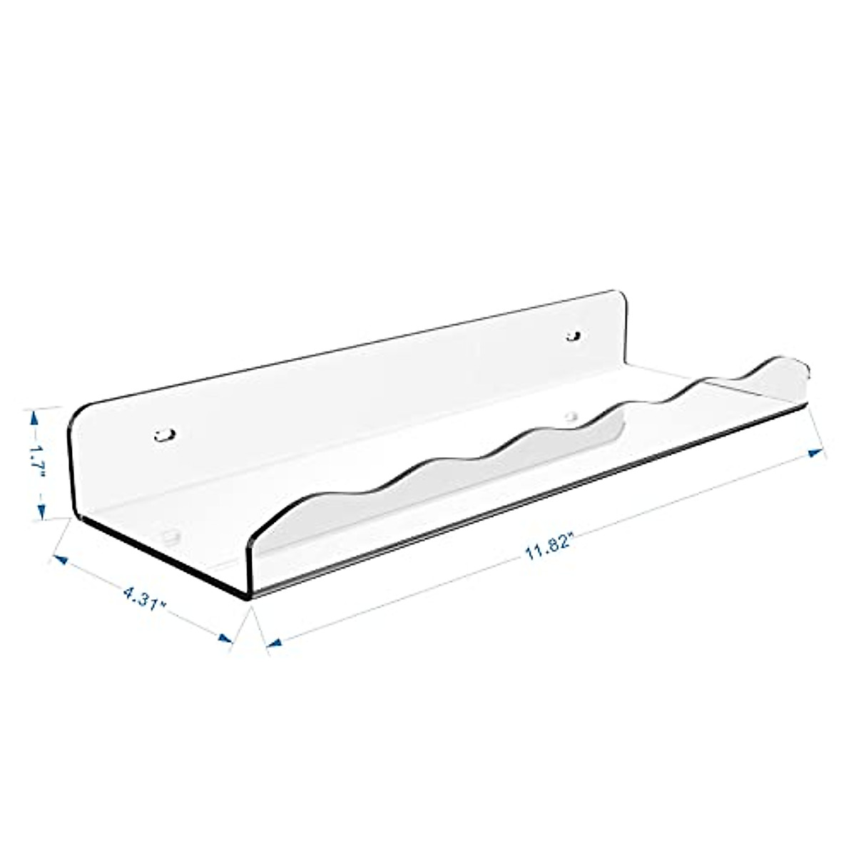 Clear Acrylic Floating Shelves Wall Mounted , Floating Shelves for Wall for for Storage, Bedroom Living Room Bathroom Kitchen and More,Self-Adhesive and Perforated Installation 2-pack (Transparent)