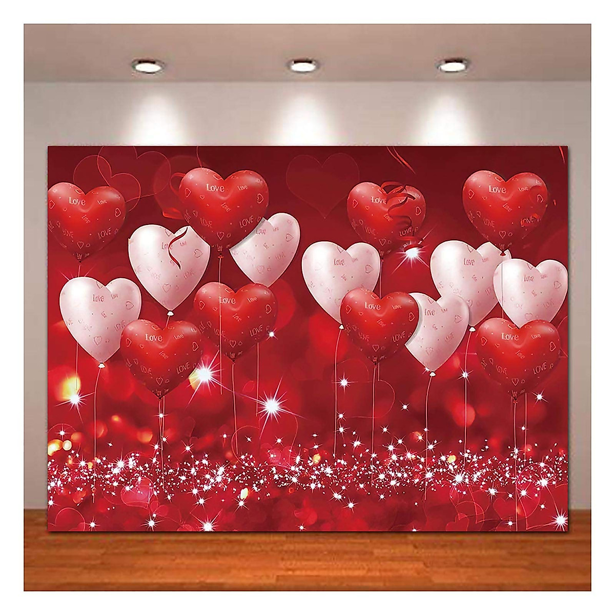 Red Hearts Balloons Love Valentine's Day Theme Photography Backdrops 7x5ft Wedding Anniversary Wedding Bridal Shower Mother's Day Photo Background Couple Studio Portrait Pictures Shoot Props Vinyl