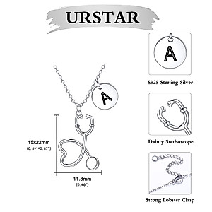 Nurse Gifts for Women, S925 Sterling Silver Initial Stethoscope Necklace for Nurse Medical Assistant RN Gifts for Nurses Week Gifts Nurse Graduation Gift for Medical Students Necklaces for Doctor (M)