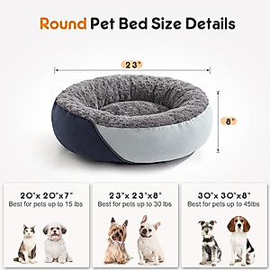 SHU UFANRO Calming Dog Beds for Small Medium Dogs and Cats, Round Dog Cuddler Cozy Bed, Washable Fluffy Plush Pet Bed with Waterproof Bottom (23"x 23"x 8")