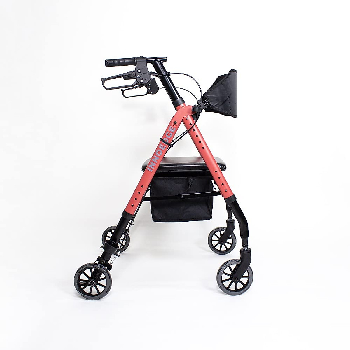 INNOEDGE MEDICAL Deluxe Rollator Walker with Seat Folding Walker with Padded Seat and Backrest, Walker for Seniors 6" Wheels Matte Red