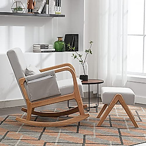 Nursery Rocking Chairs Glider Chair for Nursery, Rocker Chair with Ottoman Set, Modern Living Room Chair Nursing Comfy Chairs for Mom, Gift, Side Pocket, Lumbar Pillow, Leathaire, Light Gray