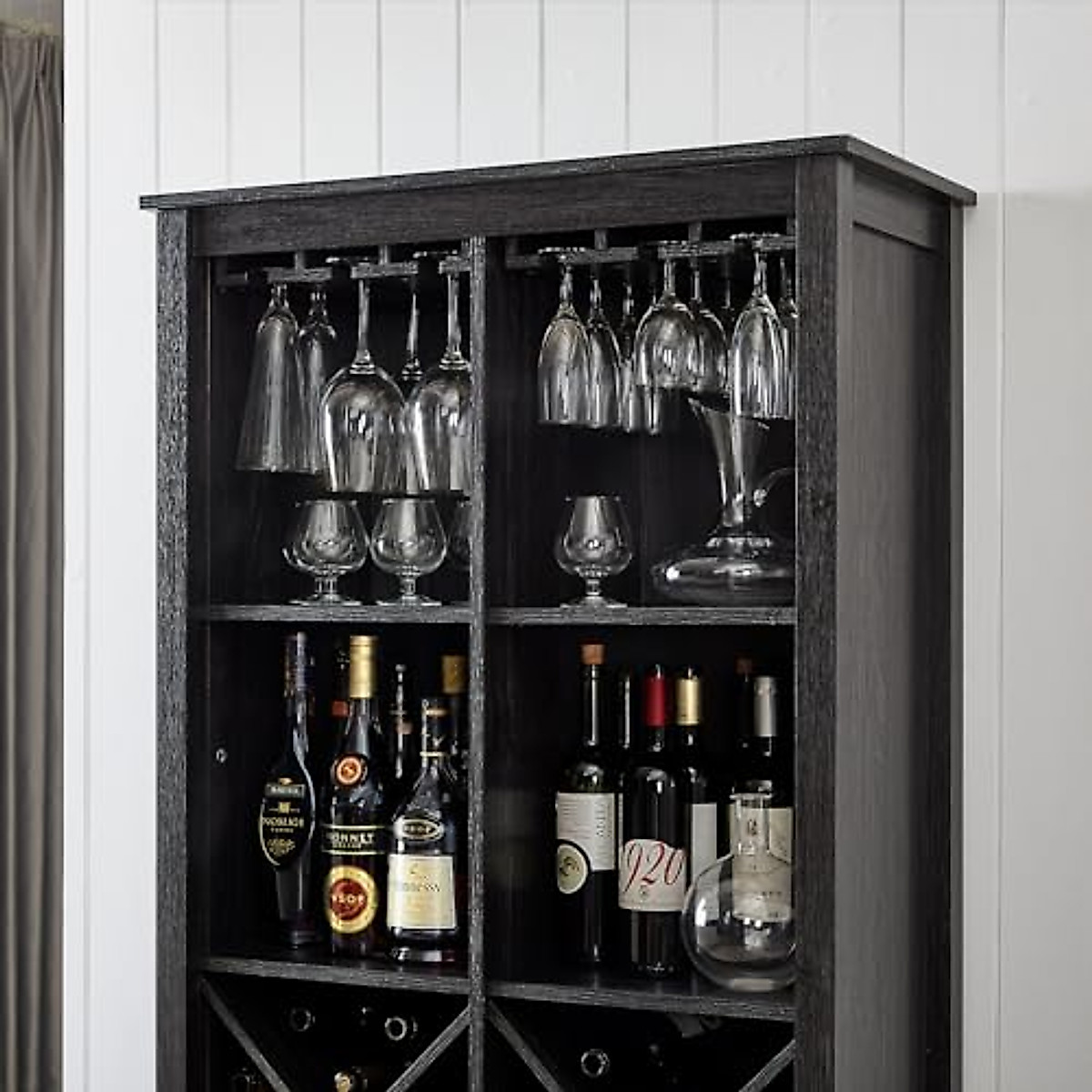 Home Source 72" Wood Exquisite Bar Wine Cabinet with Storage,Liquor Cabinet with Removable Wine Racks,Bookcase,Kitchen Pantry Storage Cabinet for Kitchen,Dining Room, Living Room,Espresso