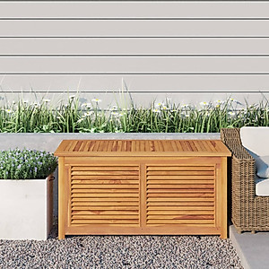 vidaXL Patio Storage Box with Bag, Solid Teak Wood 44.9"x19.7"x22.8", Rustic Charm, Ample Organizing Space, Versatile Use - Indoor and Outdoor Friendly.