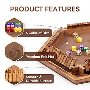 WOOD CITY Shut The Box Game Wooden for 6 Players, Close The Box Math Game for Kids Adults with 16 Dice, 6 Way Tabletop Quick Board Game for Family Friends 3+ Years Old in Classroom, Party or Pub