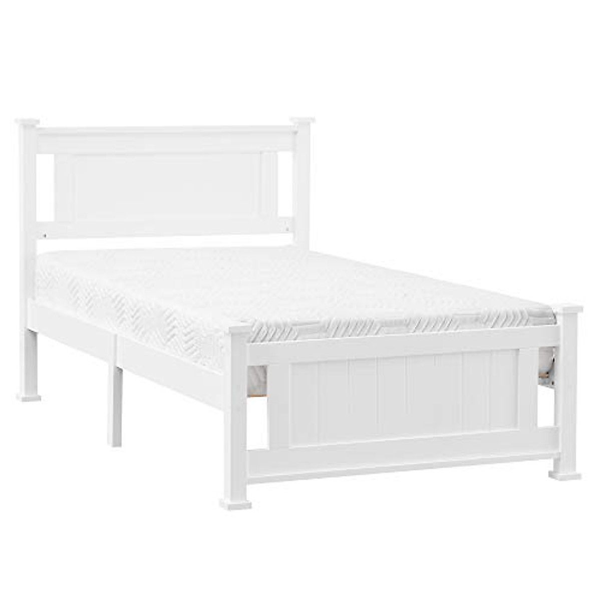 Bonnlo White Twin Bed Frame with Headboard,Modern Wood Bed Single Bed for Adults, No Box Spring Needed Panel Bed, Wood Slat Support Mattress Foundation