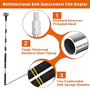 Frebuta Light Bulb Changer Pole,26 to 146In Light Bulb Changer for High Ceilings with Baskets and Suction Cup Light Bulb Remover Long Handle Multi-Purpose Extension Pole Stainless Steel Tube Study