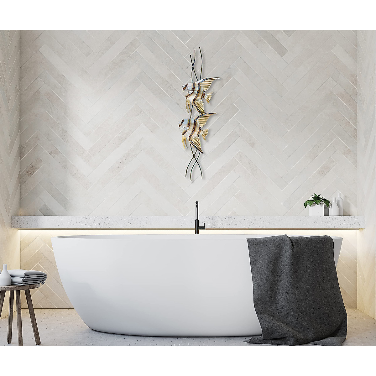 T.I. Design Angelfish Pair Vertical Facing Left Contemporary Coastal Metal Wall Decor