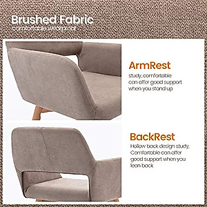 Five stars Furniture Modern Design Dining Chair W/Solid Wood Leg,Brush Fabric Cute Chair, Comfortable Accent Leisure Chair for Living Room, Dining Room, Bedroom (Light Brown Set of 2)