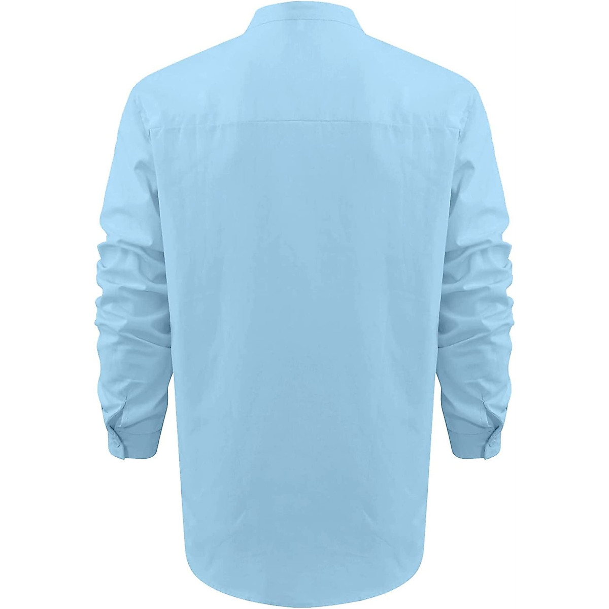 Men Linen Button Up Dress Shirt Long Sleeve Casual Cotton Beach T Shirts Stand Collar Solid Color Summer Yoga Tops (Light Blue,X-Large)
